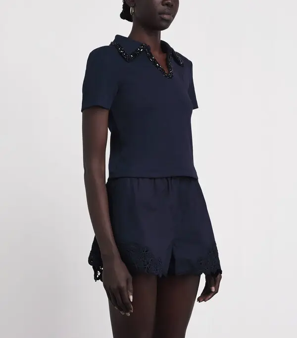 Sandro Stretch-cotton Embellished Polo Top
