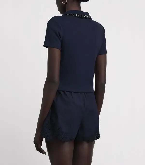 Sandro Stretch-cotton Embellished Polo Top