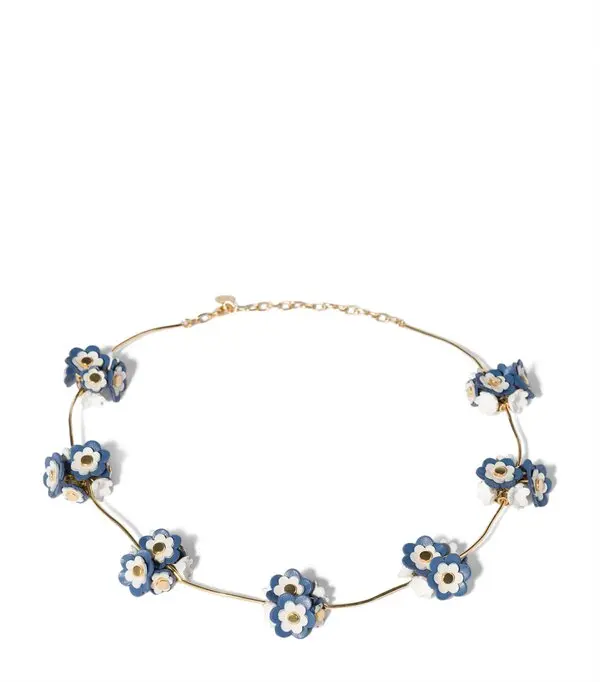 Miu Miu Leather-trim Flower Necklace - Blue