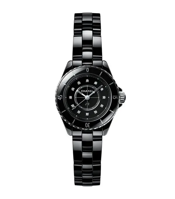 Chanel J12 Ceramic, Steel, And Diamond Watch - Black