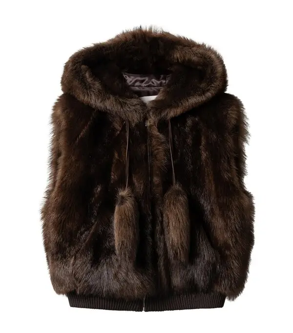 Miu Miu Shearling Hooded Gilet - Brown