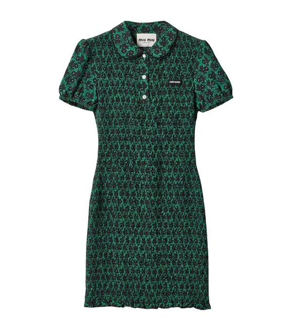 Miu Miu Floral Silk Crepe De Chine Mini Dress - Green