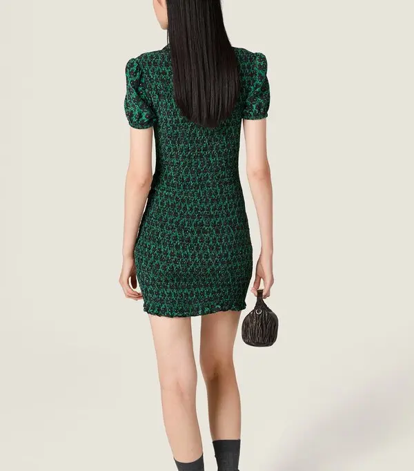 Miu Miu Floral Silk Crepe De Chine Mini Dress - Green