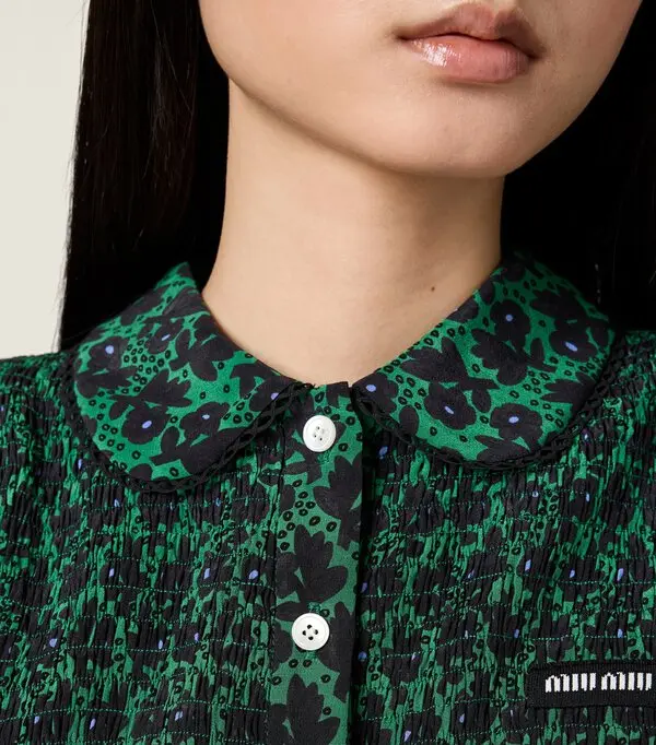 Miu Miu Floral Silk Crepe De Chine Mini Dress - Green