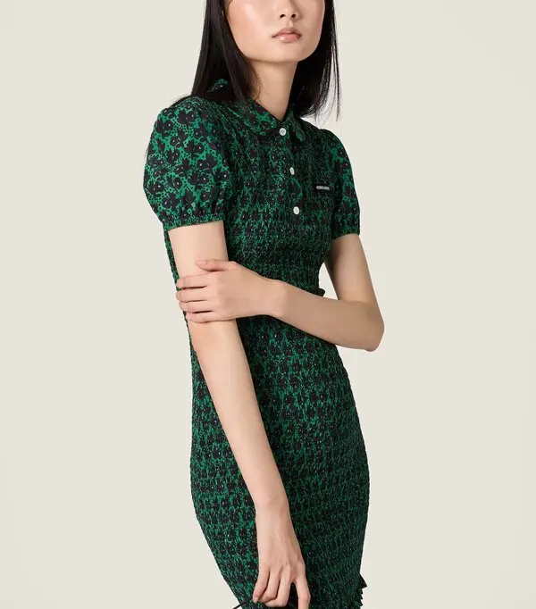 Miu Miu Floral Silk Crepe De Chine Mini Dress - Green