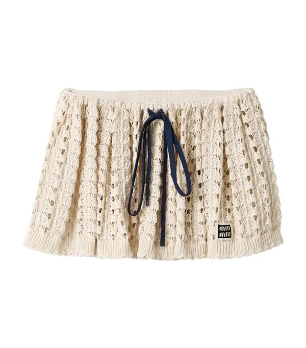 Miu Miu Cotton Openwork-knit Mini Skirt