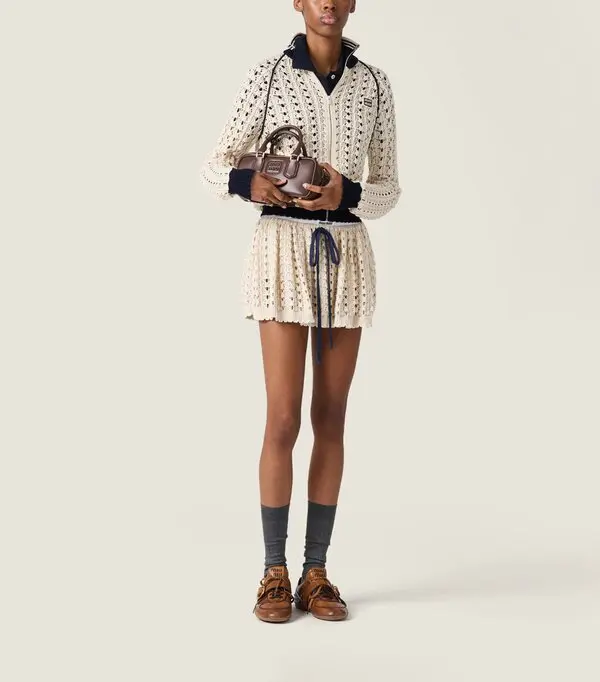 Miu Miu Cotton Openwork-knit Mini Skirt