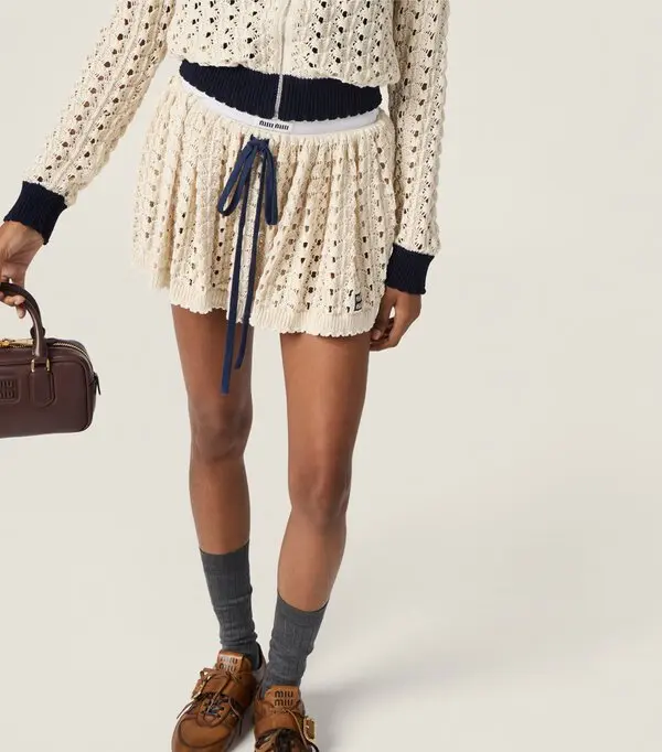 Miu Miu Cotton Openwork-knit Mini Skirt