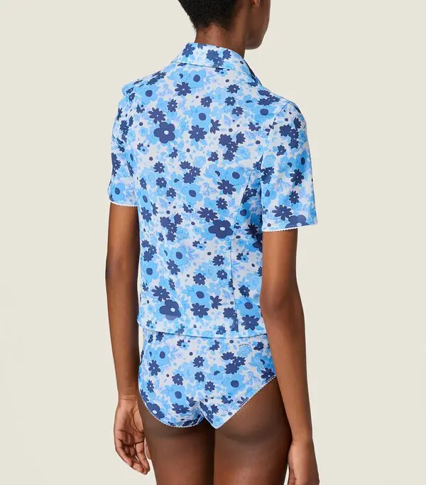 Miu Miu Floral Print Zip-up Shirt - Turquoise