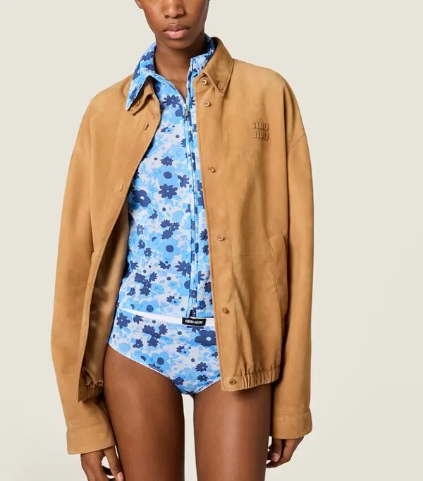 Miu Miu Floral Print Zip-up Shirt - Turquoise