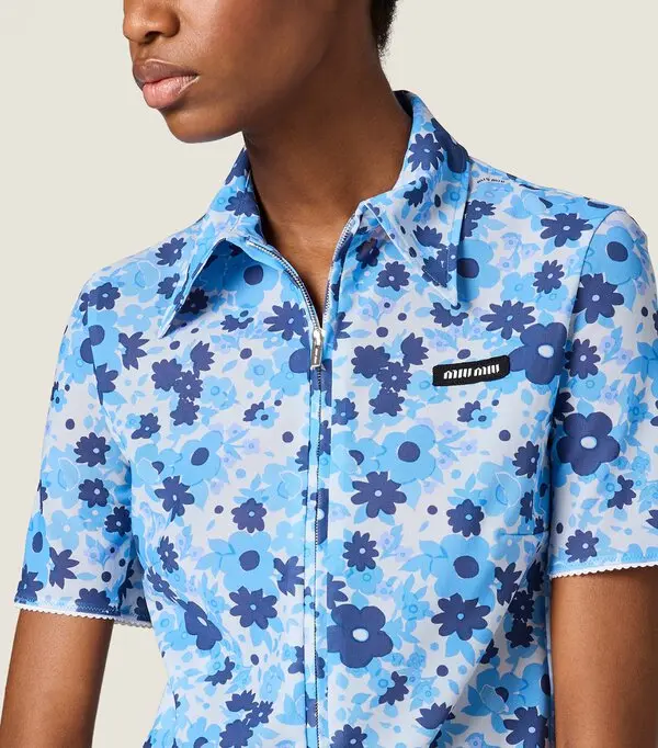Miu Miu Floral Print Zip-up Shirt - Turquoise