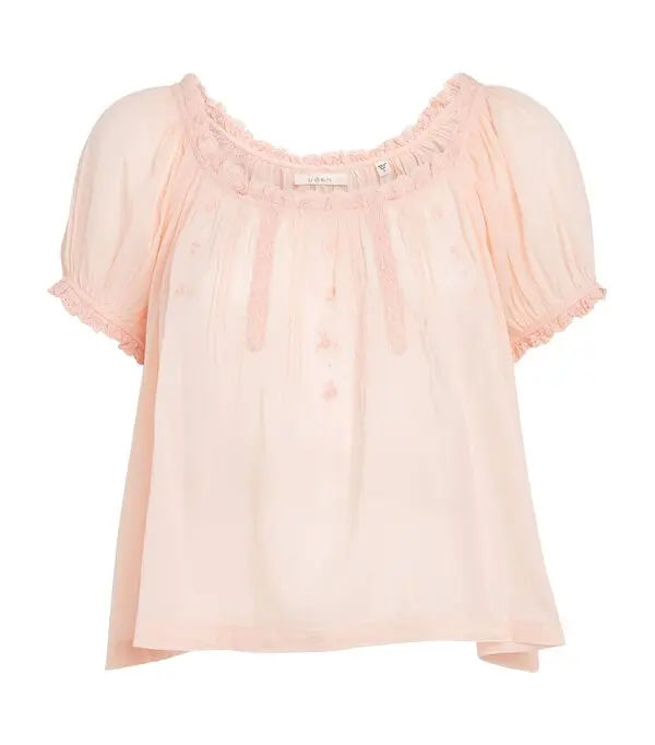 DÔEN Organic Cotton Frederica Blouse With Ruffles And Embroidery - Pink