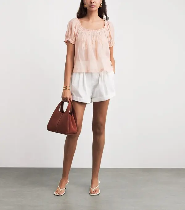 DÔEN Organic Cotton Frederica Blouse With Ruffles And Embroidery - Pink