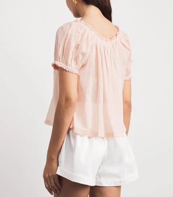DÔEN Organic Cotton Frederica Blouse With Ruffles And Embroidery - Pink