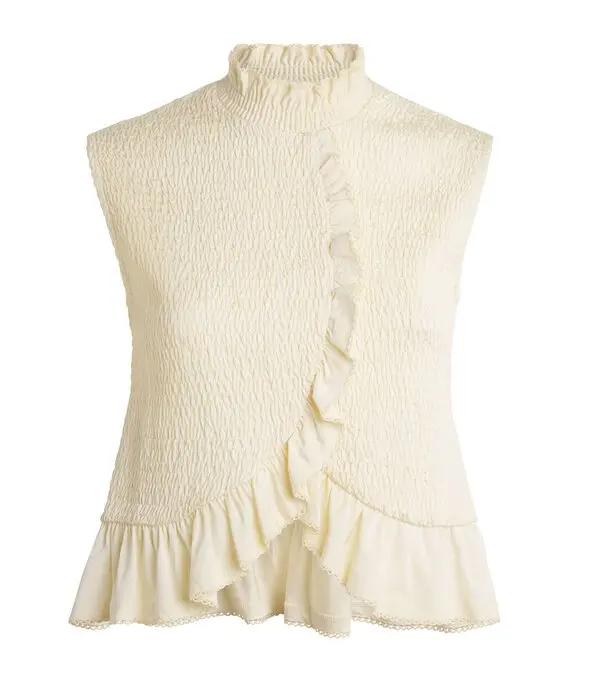 Sandro Ruffled Smock Sleeveless Top - Yellow