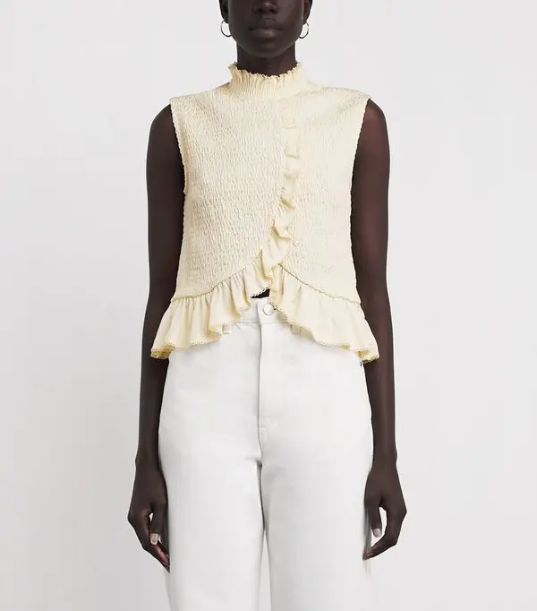 Sandro Ruffled Smock Sleeveless Top - Yellow