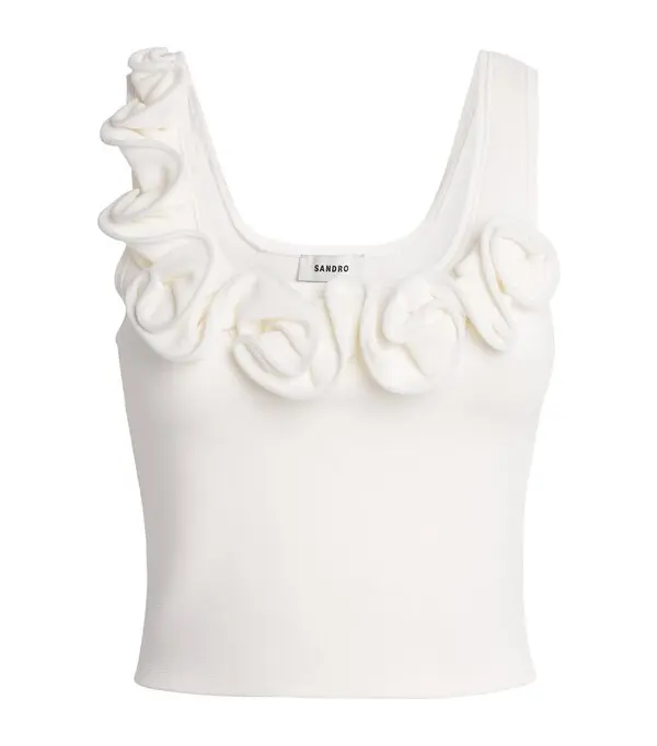 Sandro Knitted Floral Tank Top - Beige