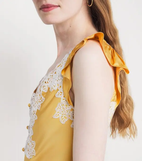 Claudie Pierlot Satin Maxi Dress With Lace Appliqu