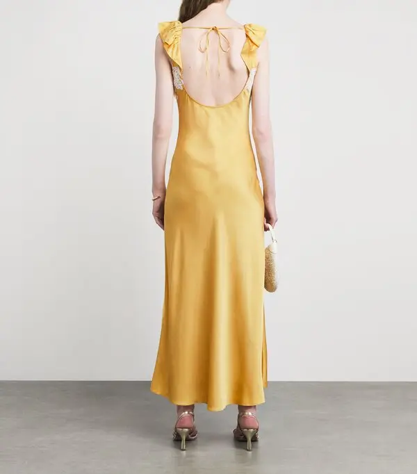 Claudie Pierlot Satin Maxi Dress With Lace Appliqu