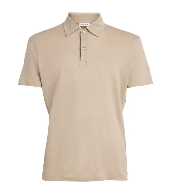 Sandro Linen Polo Shirt - Beige