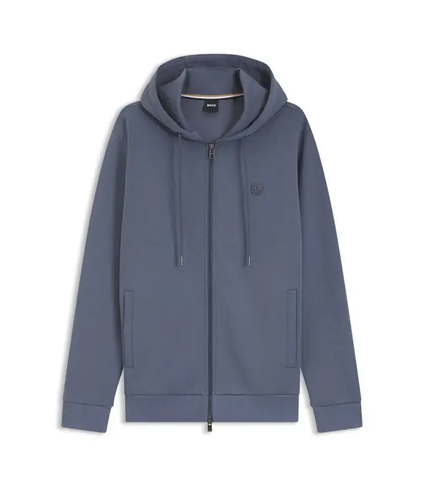 BOSS Cotton-blend Zip-up Hoodie With Double B Monogram - Light Blue