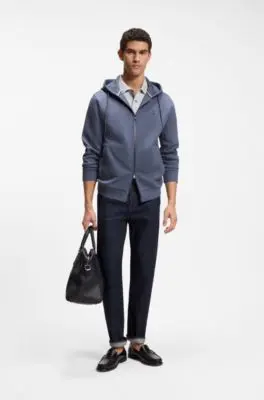 BOSS Cotton-blend Zip-up Hoodie With Double B Monogram - Light Blue