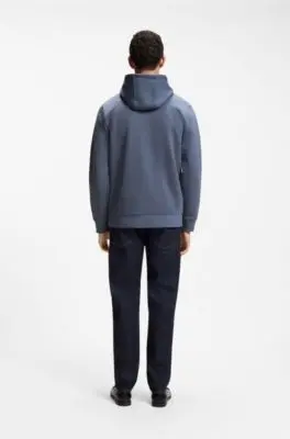 BOSS Cotton-blend Zip-up Hoodie With Double B Monogram - Light Blue