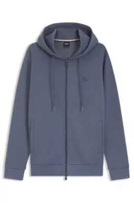 BOSS Cotton-blend Zip-up Hoodie With Double B Monogram - Light Blue