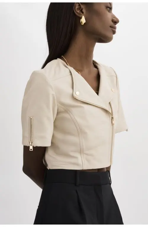 LAMARQUE Kirsi Cropped Biker Jacket - Bone