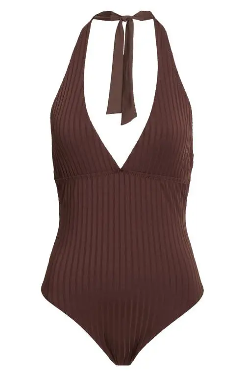 Sanctuary Halter Rib One-piece Swimsuit - Espresso