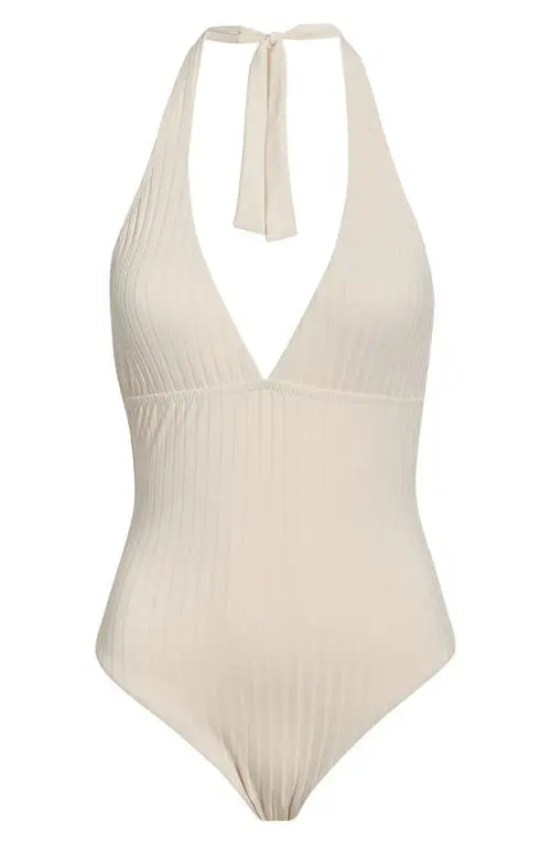 Sanctuary Halter Rib One-piece Swimsuit - White Sand