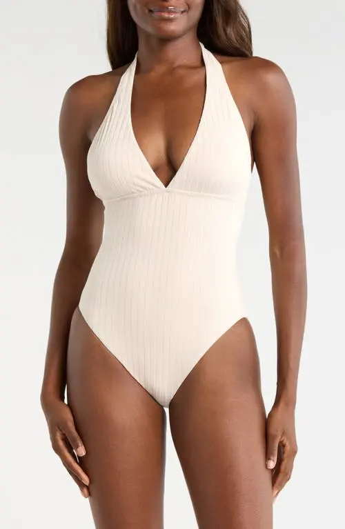 Sanctuary Halter Rib One-piece Swimsuit - White Sand