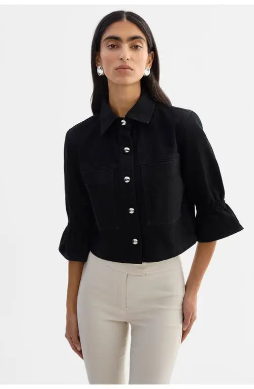 LAMARQUE Carolina Denim Ruffle Sleeve Jacket - Black