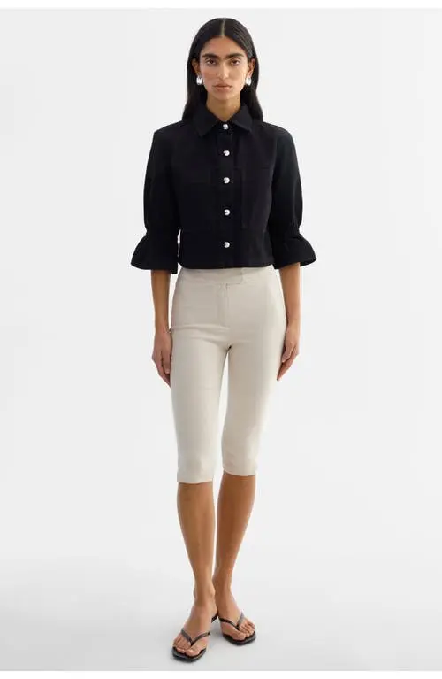 LAMARQUE Carolina Denim Ruffle Sleeve Jacket - Black