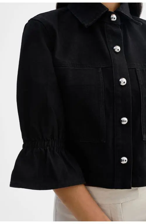 LAMARQUE Carolina Denim Ruffle Sleeve Jacket - Black