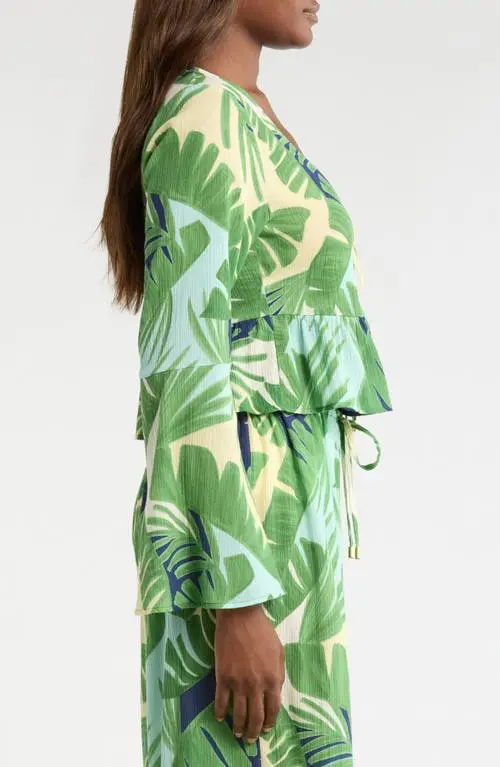 Sanctuary Crinkled Tropical Print Cover-up Pants - Green Multi