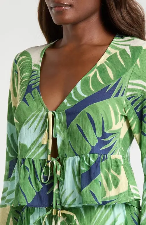 Sanctuary Crinkled Tropical Print Cover-up Pants - Green Multi