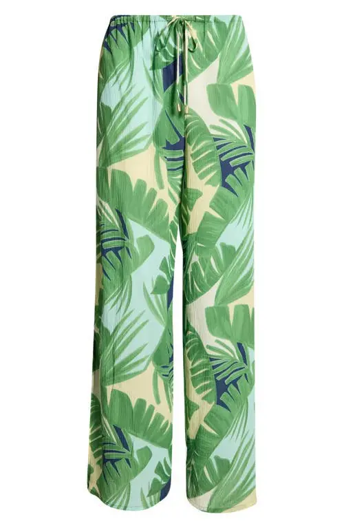 Sanctuary Crinkled Tropical Print Cover-up Pants - Green Multi