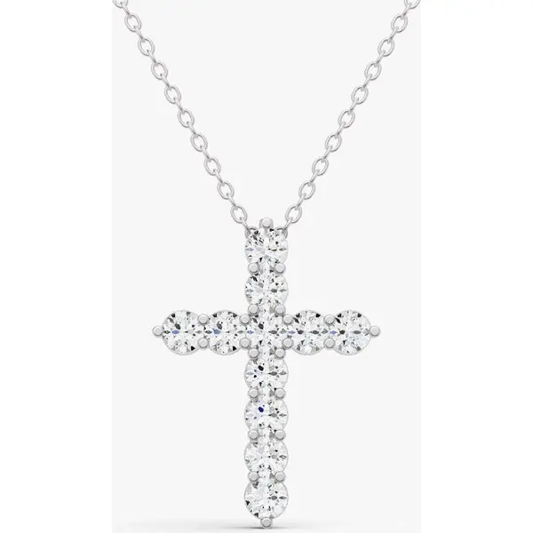 SEREIA OFFICIAL 14k Gold 6 Ct Cross Pendant Necklace With Lab Diamonds - White Gold