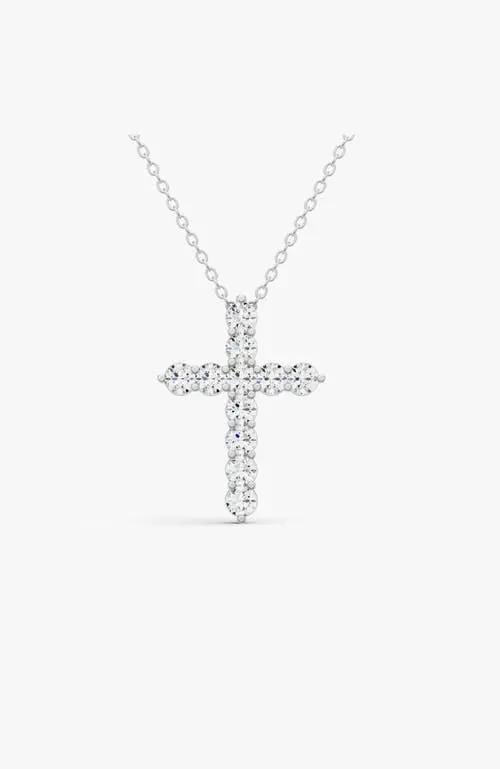 SEREIA OFFICIAL 14k Gold 0.75 Ct Cross Pendant Necklace With Lab Diamonds - White Gold
