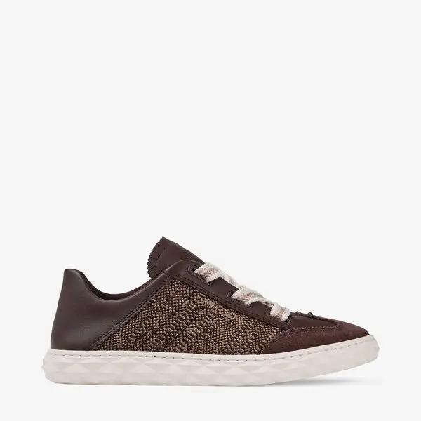 JIMMY CHOO Diamond Light Flex F Chocolate And Latte Leather Mix And Fine Rafia Trainers - V Chocolate/latte