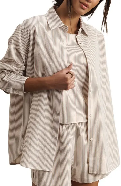 RHONE Saltair Oversize Seersucker Button-up Shirt - Taupe Stripe