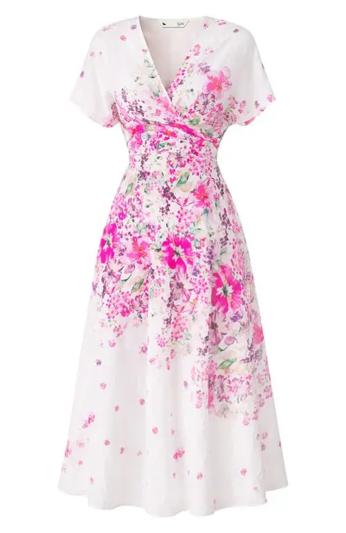 YUMI Floral Print Wrap Midi Dress