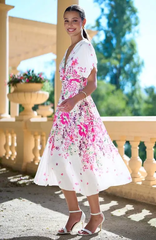 YUMI Floral Print Wrap Midi Dress