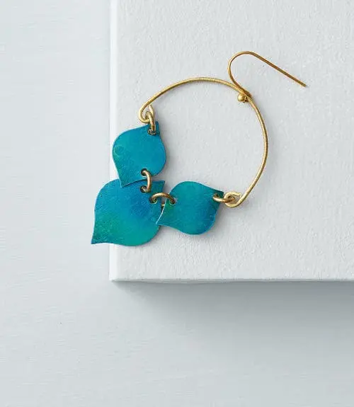 MATR BOOMIE Chameli Leaf Drop Earrings - Teal