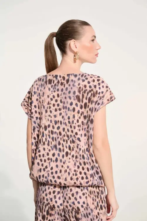 Joseph Ribkoff Pleated Scuba Crepe Animal Print Top