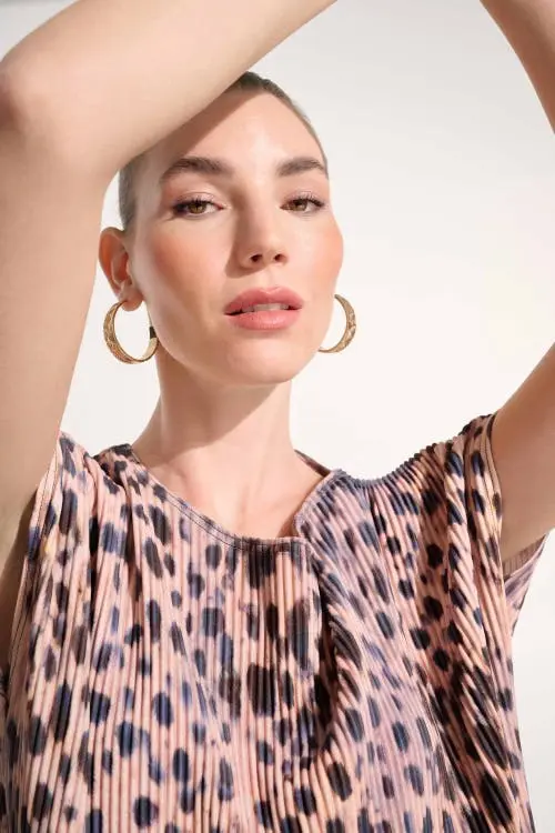 Joseph Ribkoff Pleated Scuba Crepe Animal Print Top