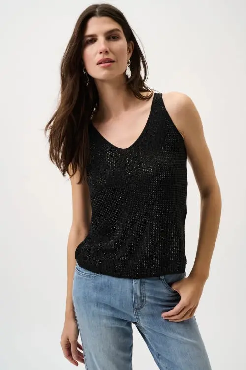 Joseph Ribkoff Metallic Knitted Camisole With Rhinestones - Black