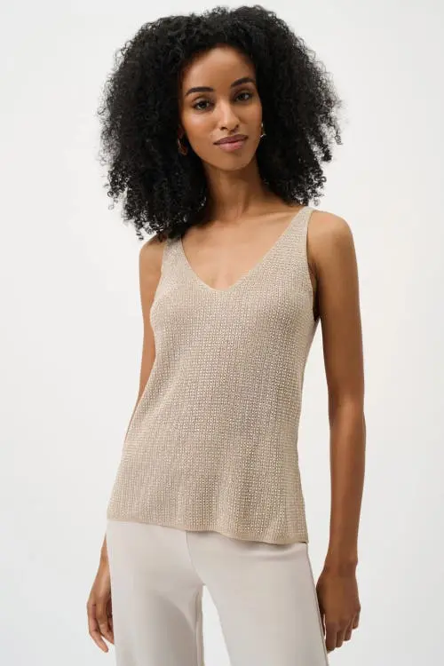 Joseph Ribkoff Metallic Knitted Camisole With Rhinestones - Champagne