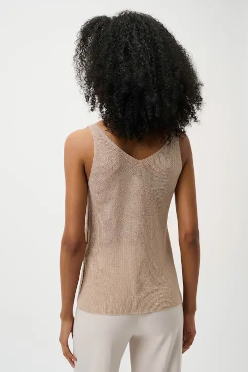 Joseph Ribkoff Metallic Knitted Camisole With Rhinestones - Champagne
